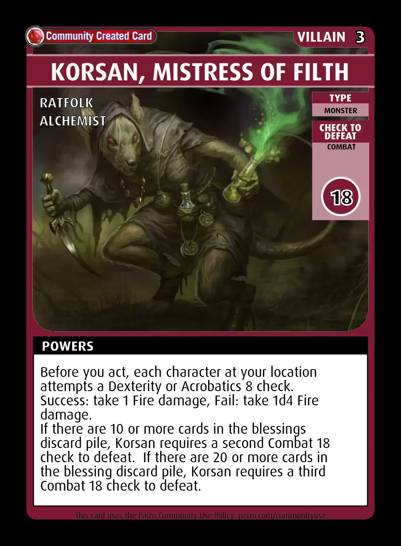 Korsan, Mistress Of Filth - Custom Card - Paizo | Pathfinder Adventure ...