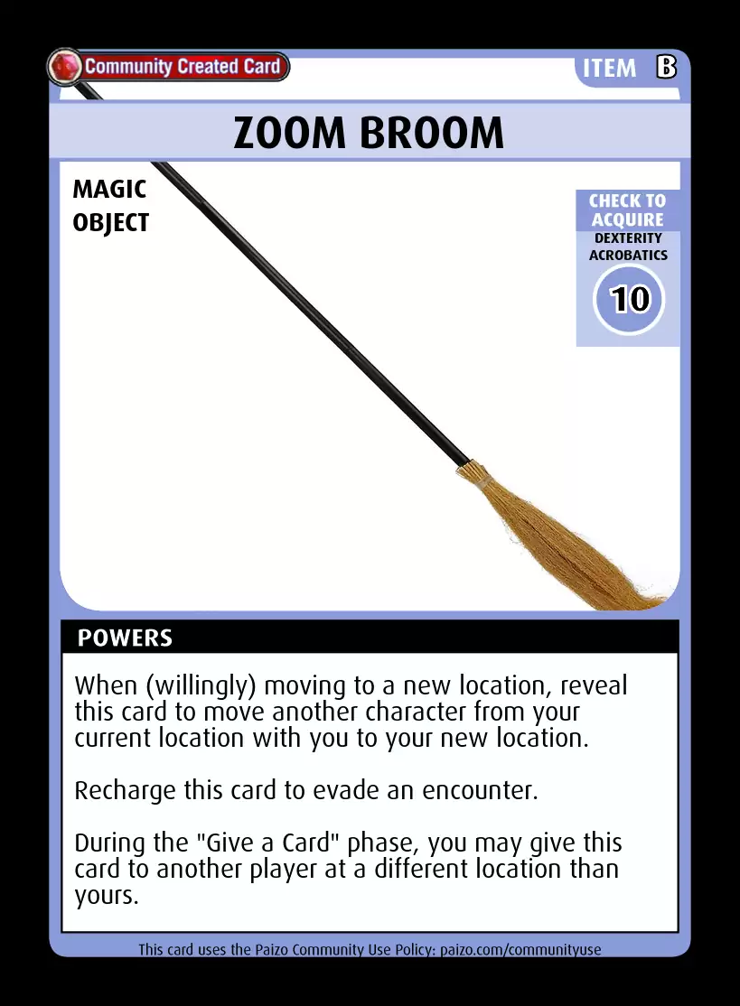 Zoom Broom - Custom Card - Paizo | Pathfinder Adventure Card Game ...