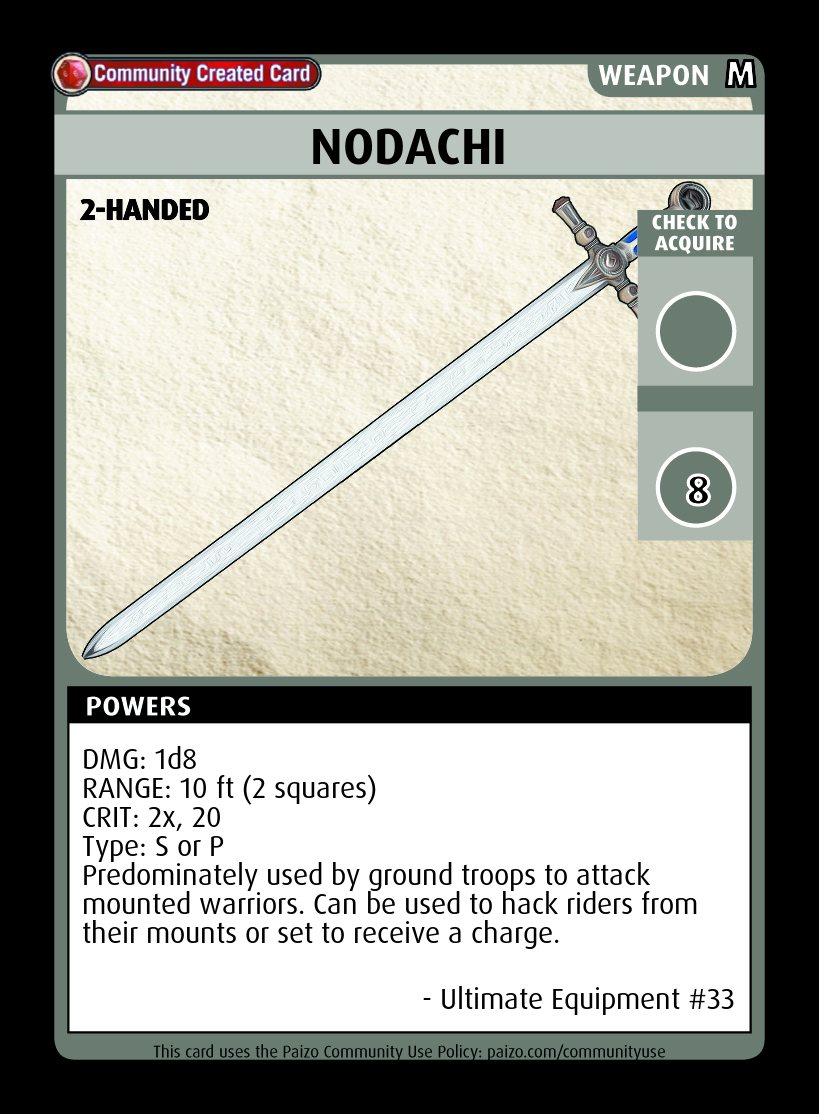 Nodachi - Custom Card - Paizo | Pathfinder Adventure Card Game ...