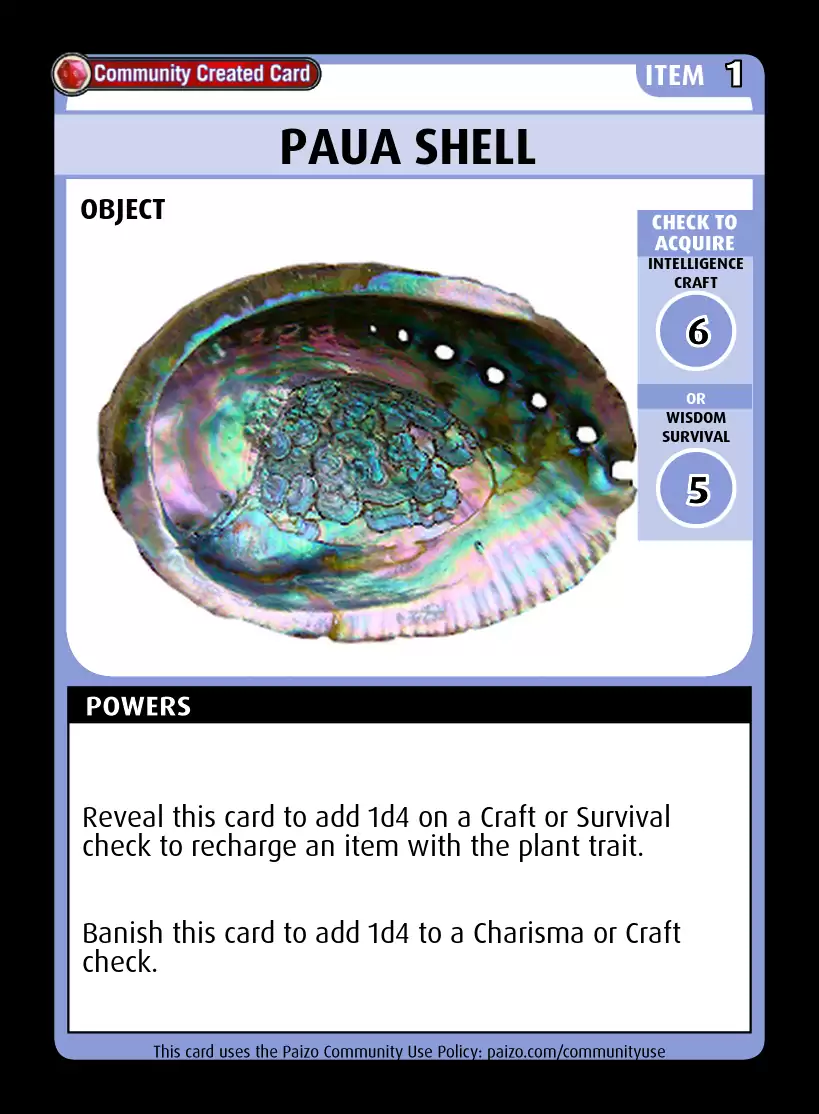 Paua Shell - Custom Card - Paizo | Pathfinder Adventure Card Game ...