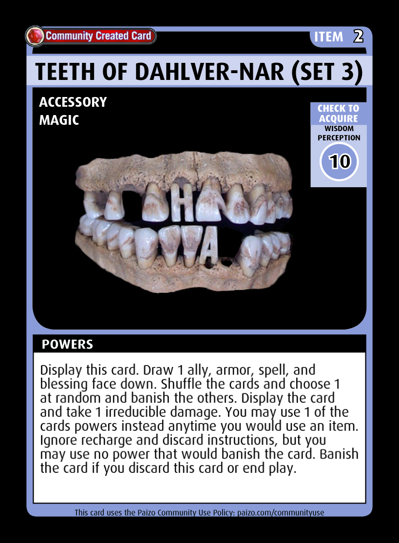 Teeth Of Dahlver-nar (set 3) - Custom Card - Paizo | Pathfinder ...