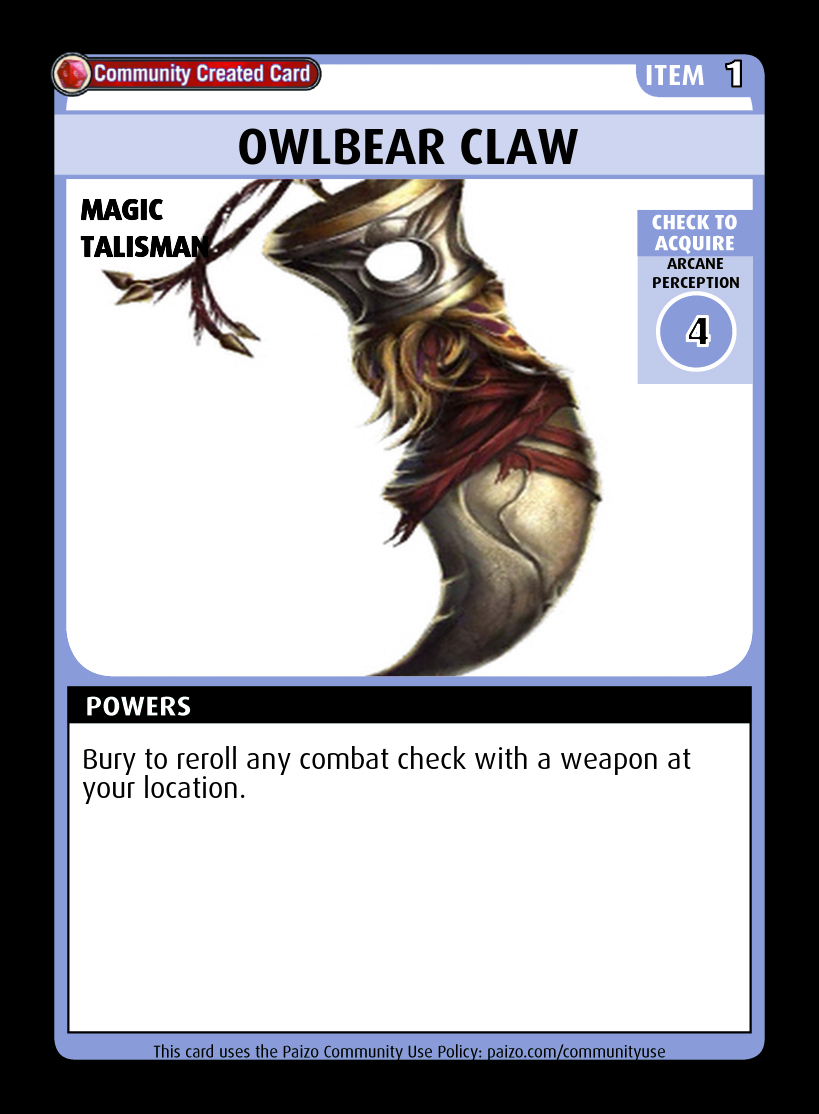 Owlbear Claw - Custom Card - Paizo | Pathfinder Adventure Card Game ...