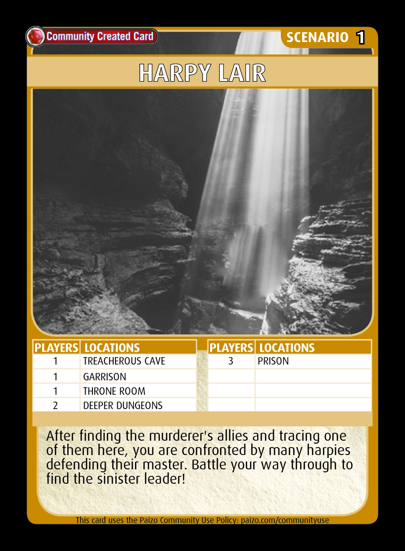 Harpy Lair - Custom Card - Paizo | Pathfinder Adventure Card Game ...