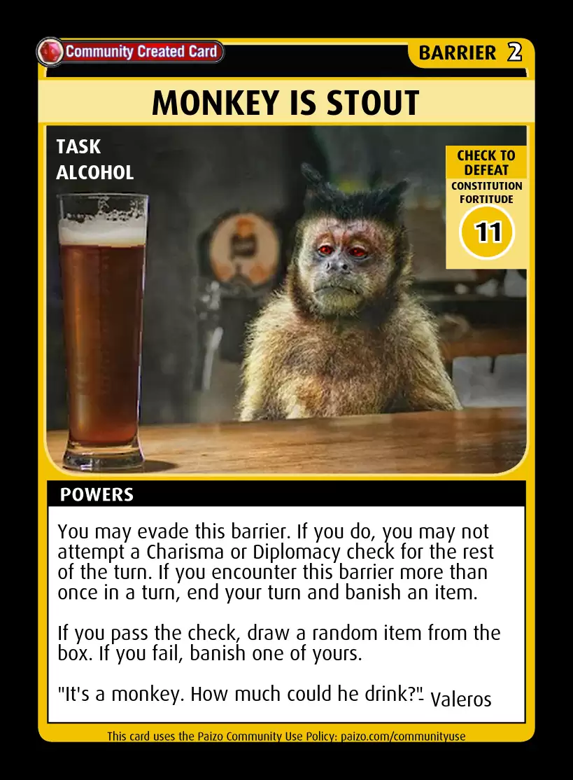 Monkey Is Stout - Custom Card - Paizo | Pathfinder Adventure Card Game ...