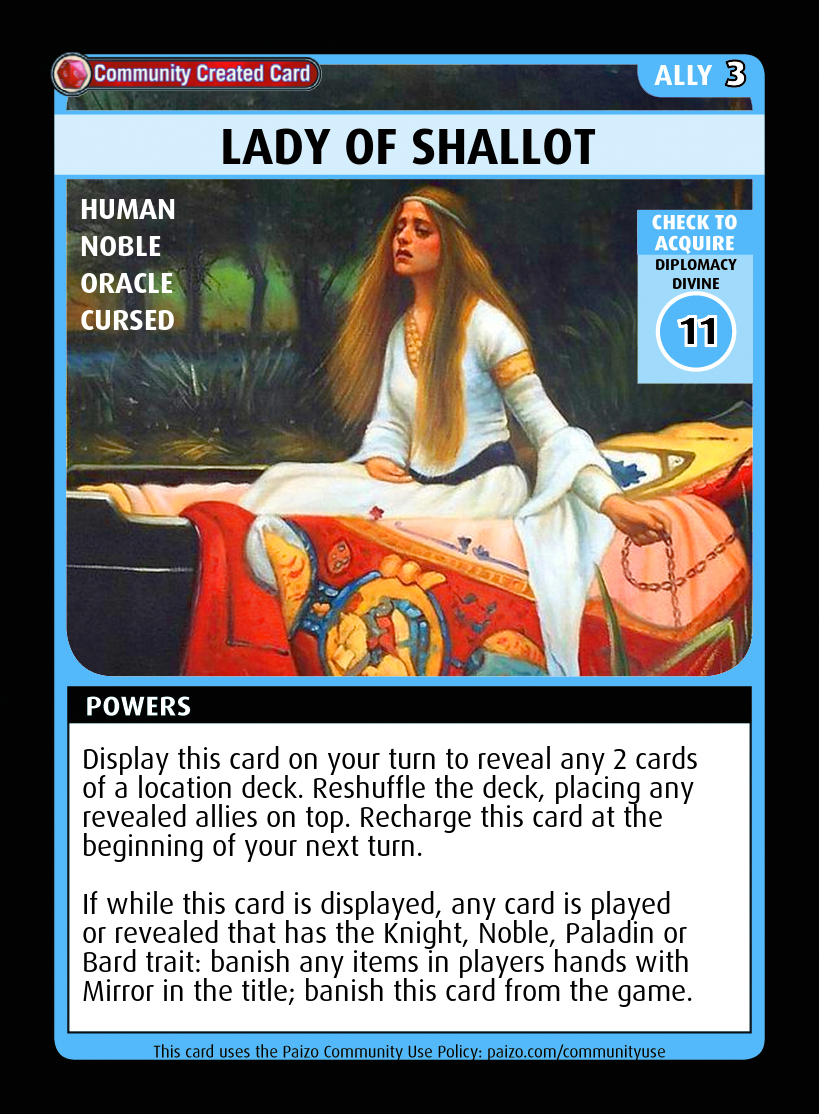 Lady Of Shallot - Custom Card - Paizo | Pathfinder Adventure Card Game ...