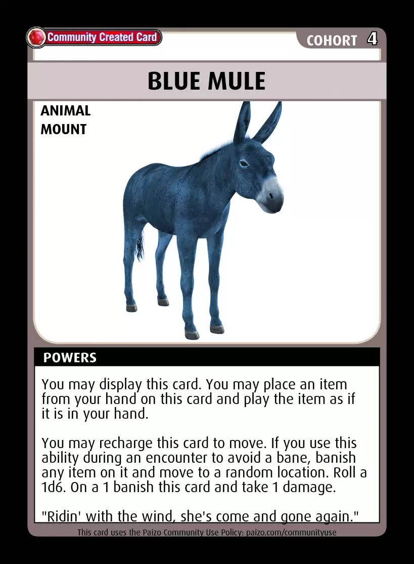 Blue Mule - Custom Card - Paizo | Pathfinder Adventure Card Game ...
