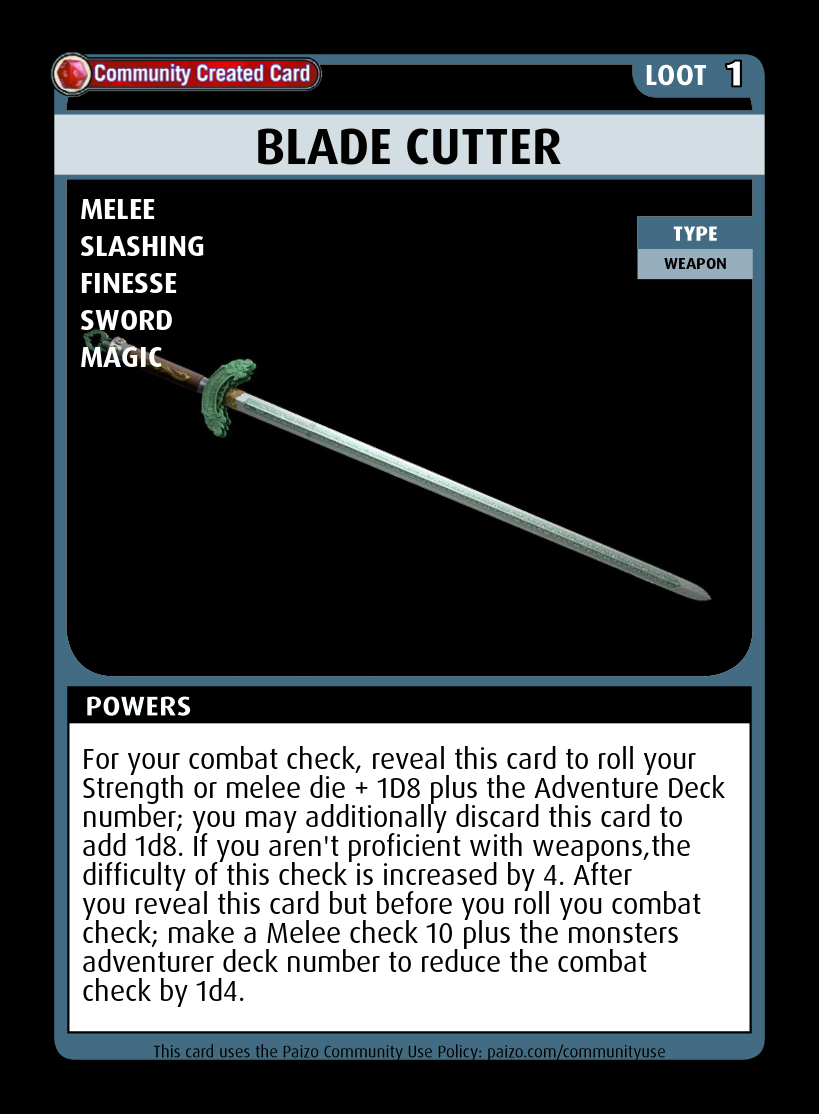 Blade Cutter - Custom Card - Paizo | Pathfinder Adventure Card Game ...