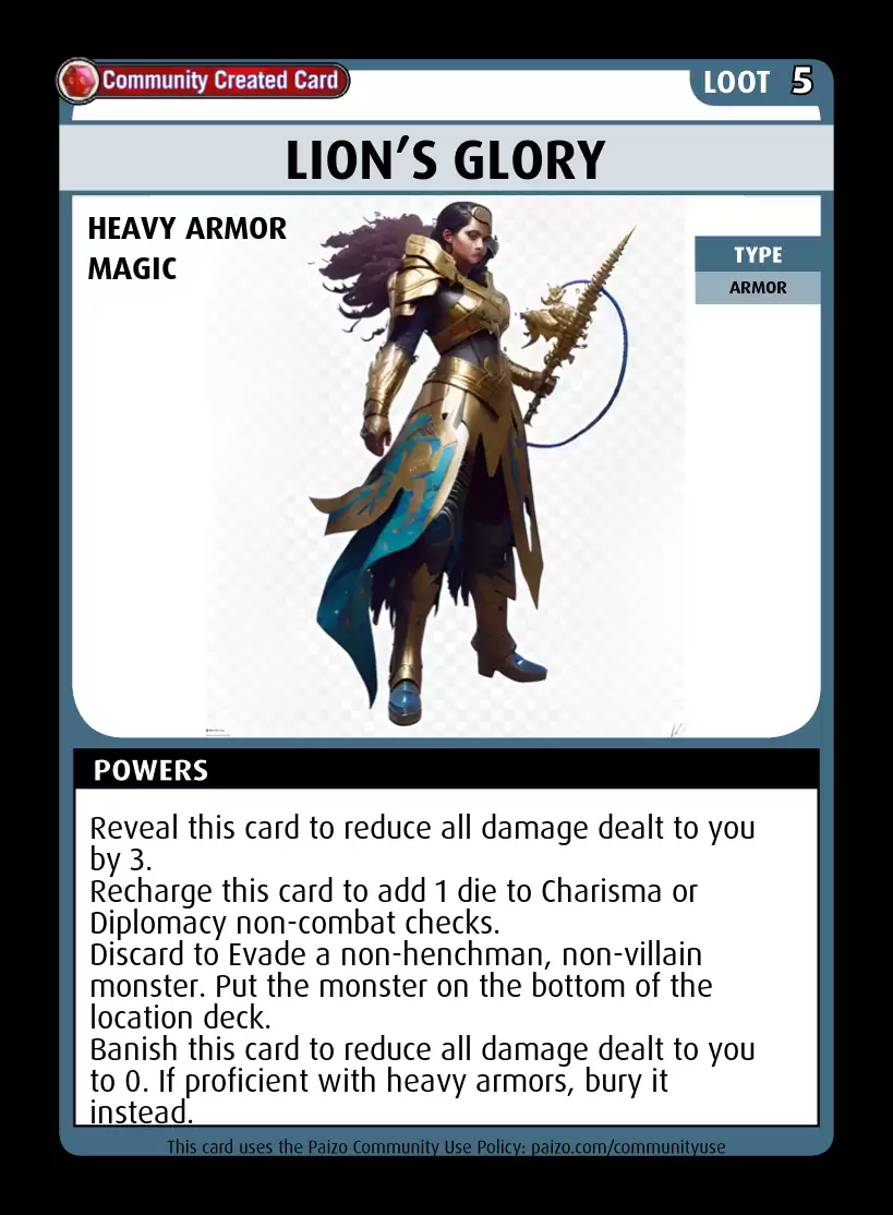 Lion’s Glory - Custom Card - Paizo | Pathfinder Adventure Card Game Community Cards | DriveThruRPG