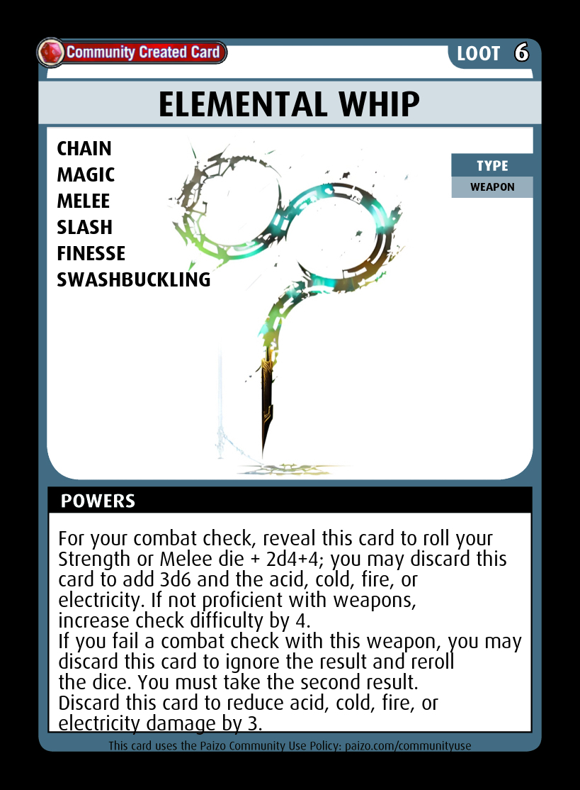 Elemental Whip - Custom Card - Paizo | Pathfinder Adventure Card Game ...
