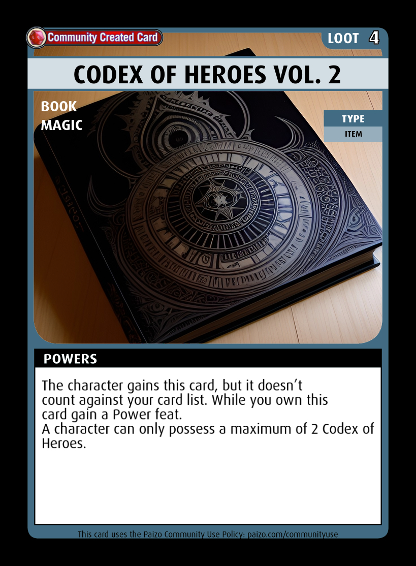 Codex Of Heroes Vol. 2 - Custom Card - Paizo | Pathfinder Adventure ...