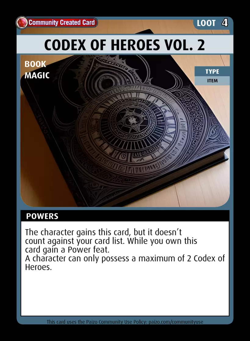 Codex Of Heroes Vol. 2 - Custom Card - Paizo | Pathfinder Adventure ...