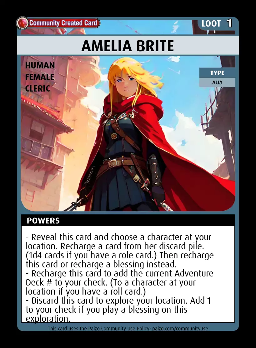 Amelia Brite - Custom Card - Paizo | Pathfinder Adventure Card Game ...