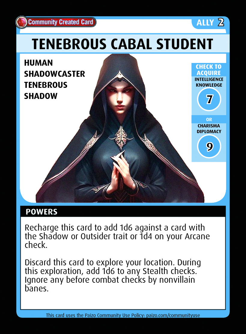 Tenebrous Cabal Student - Custom Card - Paizo | Pathfinder Adventure ...