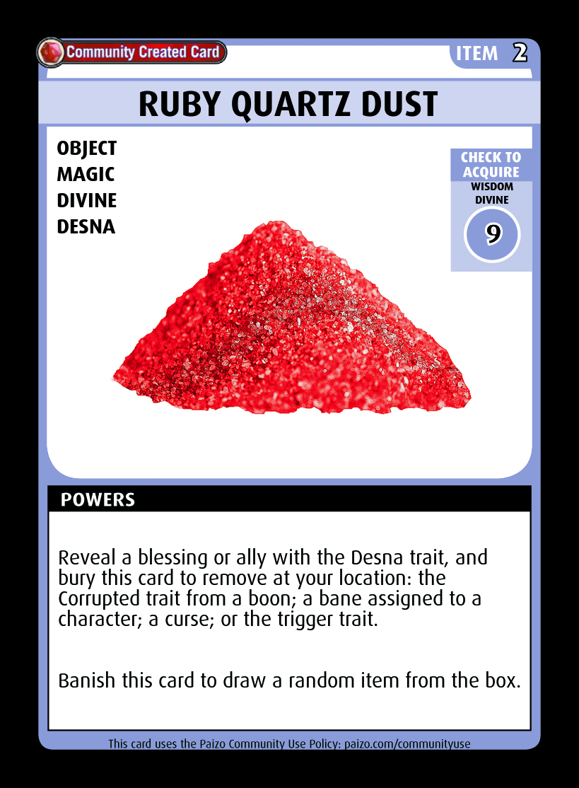 Ruby Quartz Dust - Custom Card - Paizo | Pathfinder Adventure Card Game ...