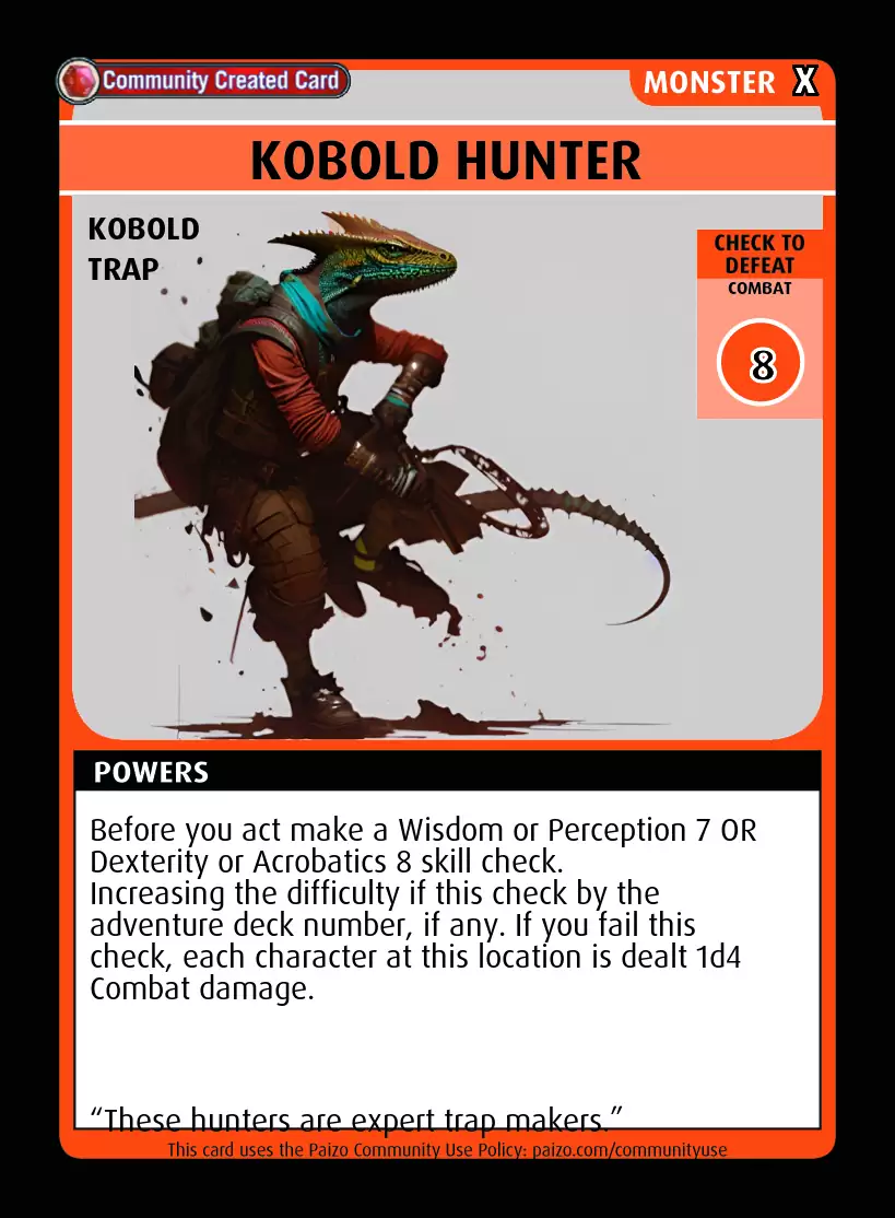 Kobold Hunter - Custom Card - Paizo | Pathfinder Adventure Card Game ...