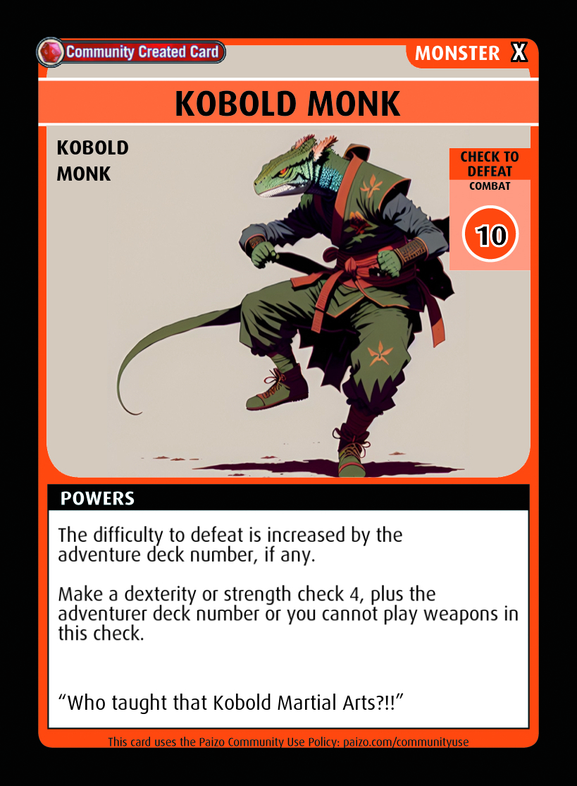 Kobold Monk - Custom Card - Paizo | Pathfinder Adventure Card Game ...