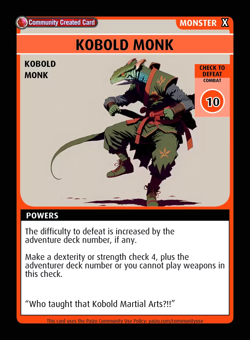 Kobold Monk - Custom Card - Paizo | Pathfinder Adventure Card Game ...