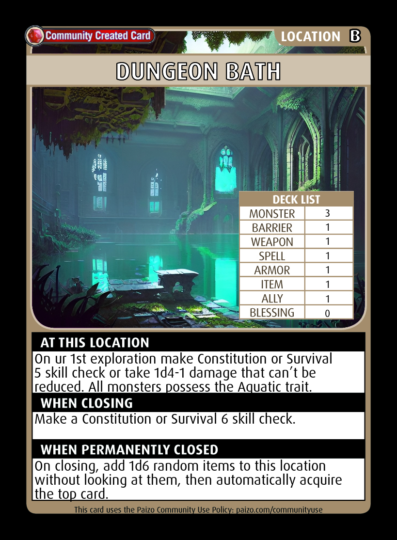 Dungeon Bath - Custom Card - Paizo | Pathfinder Adventure Card Game ...