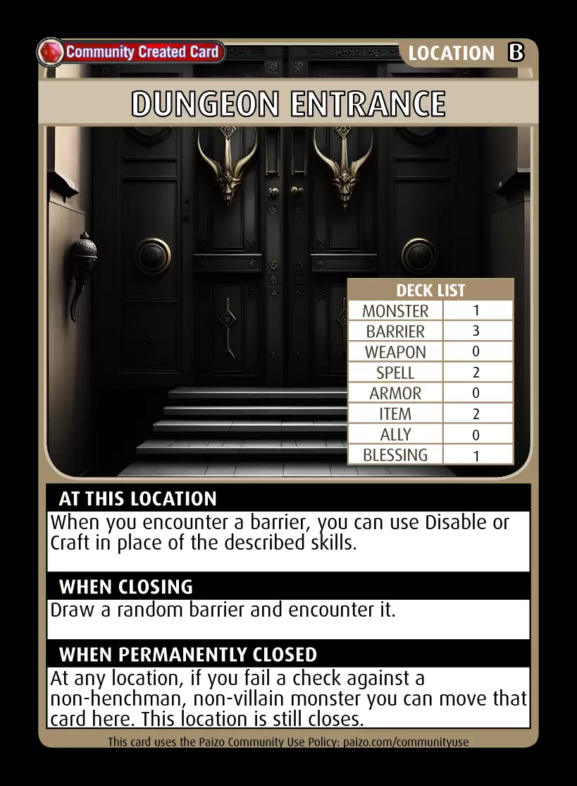Dungeon Entrance - Custom Card - Paizo | Pathfinder Adventure Card Game ...