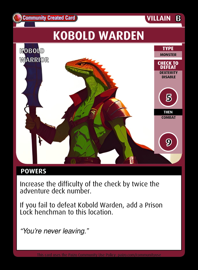 Kobold Warden - Custom Card - Paizo | Pathfinder Adventure Card Game Community Cards | DriveThruRPG