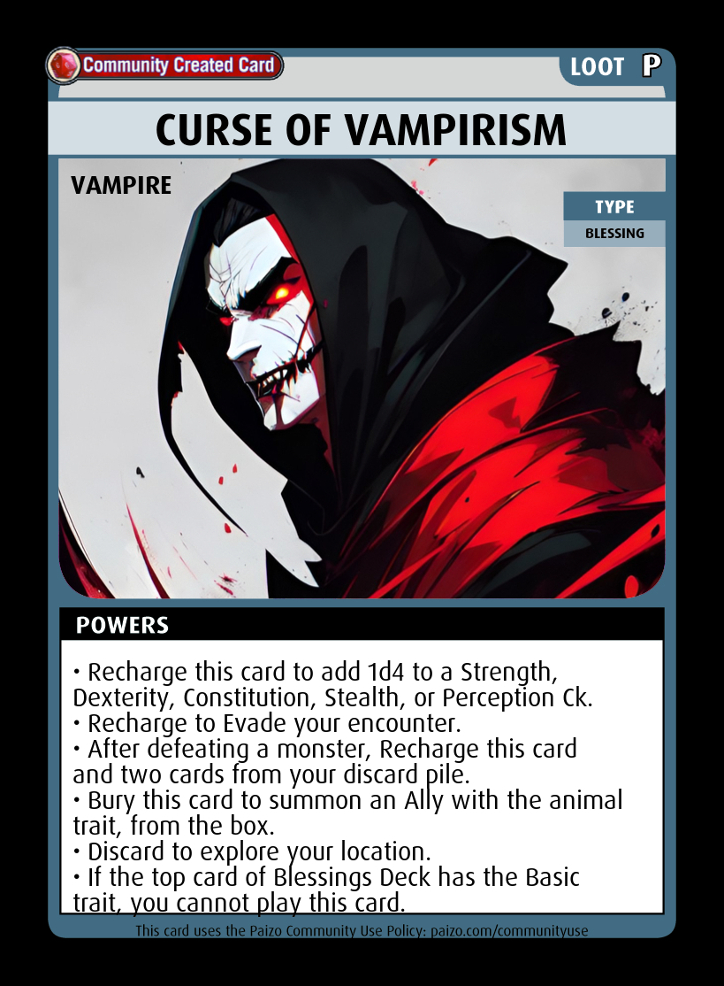 Curse Of Vampirism - Custom Card - Paizo | Pathfinder Adventure Card ...