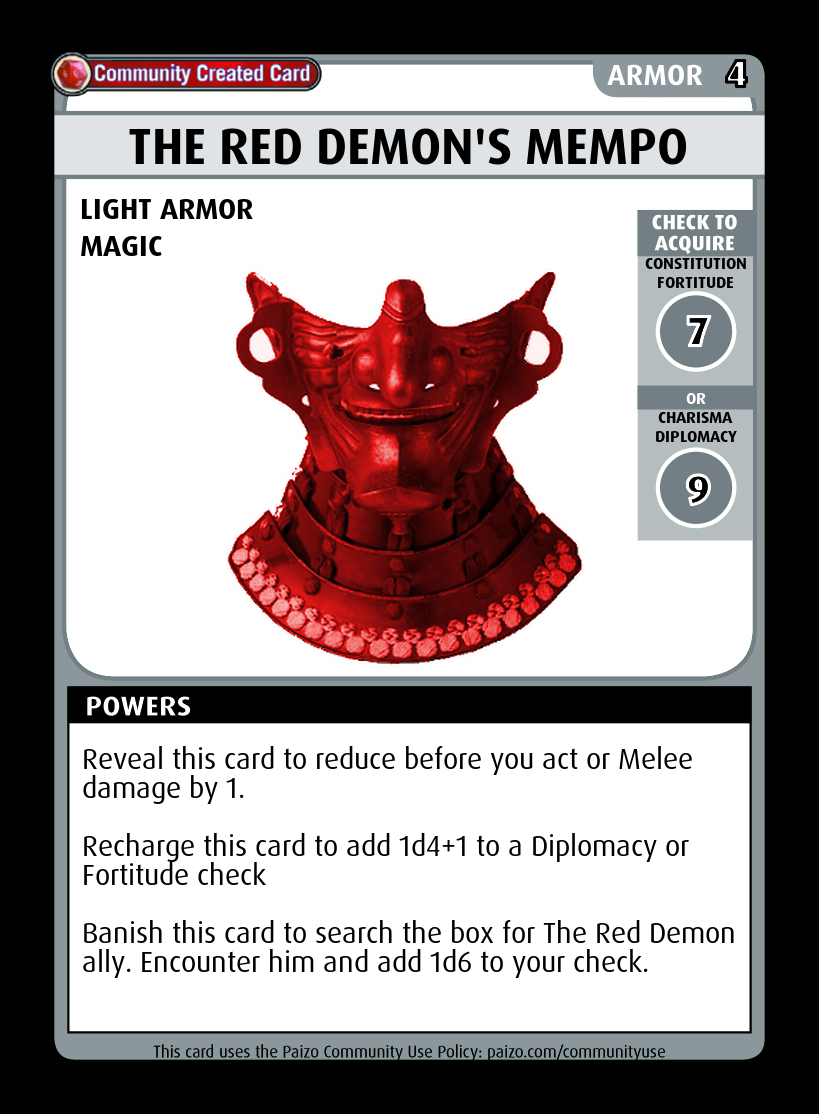 The Red Demon's Mempo - Custom Card - Paizo | Pathfinder Adventure Card ...