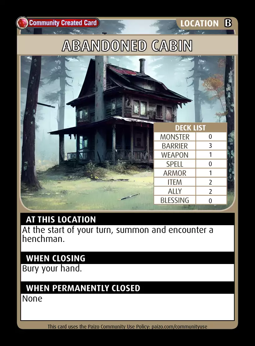Abandoned Cabin - Custom Card - Paizo | Pathfinder Adventure Card Game ...