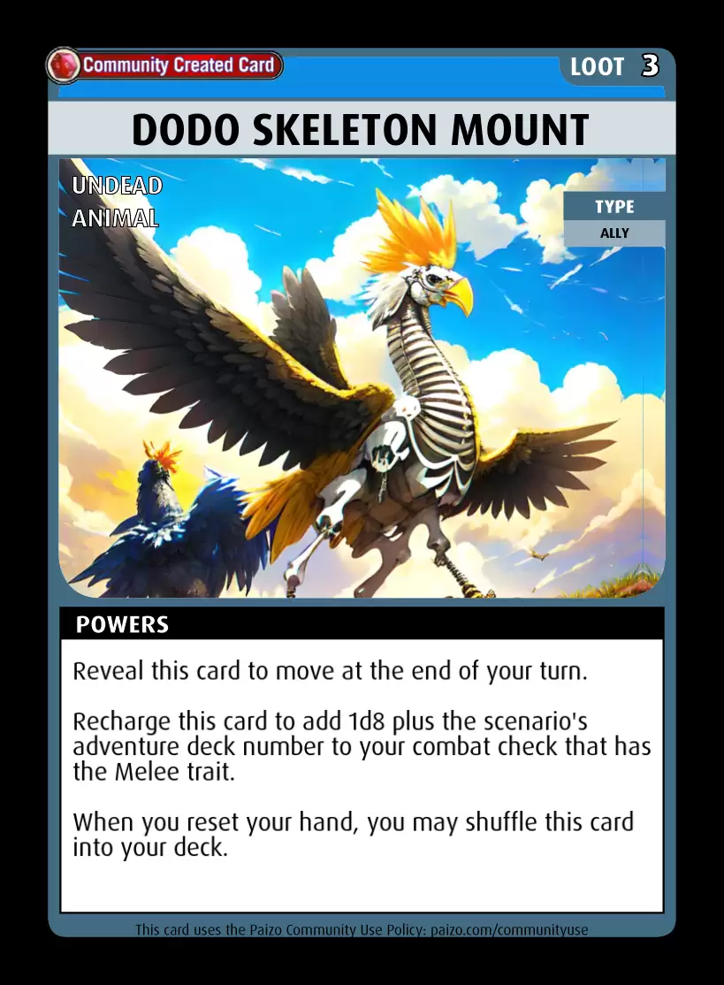 Dodo Skeleton Mount - Custom Card - Paizo | Pathfinder Adventure Card ...
