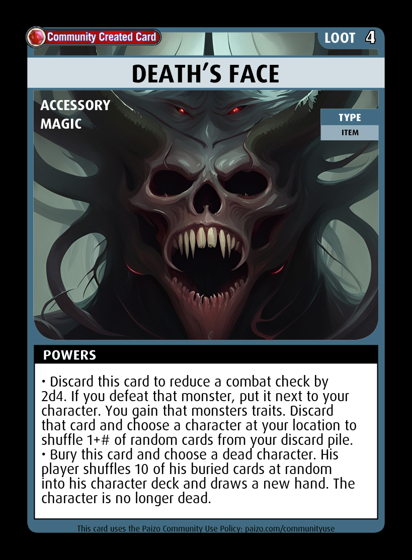 Death’s Face - Custom Card - Paizo | Pathfinder Adventure Card Game ...