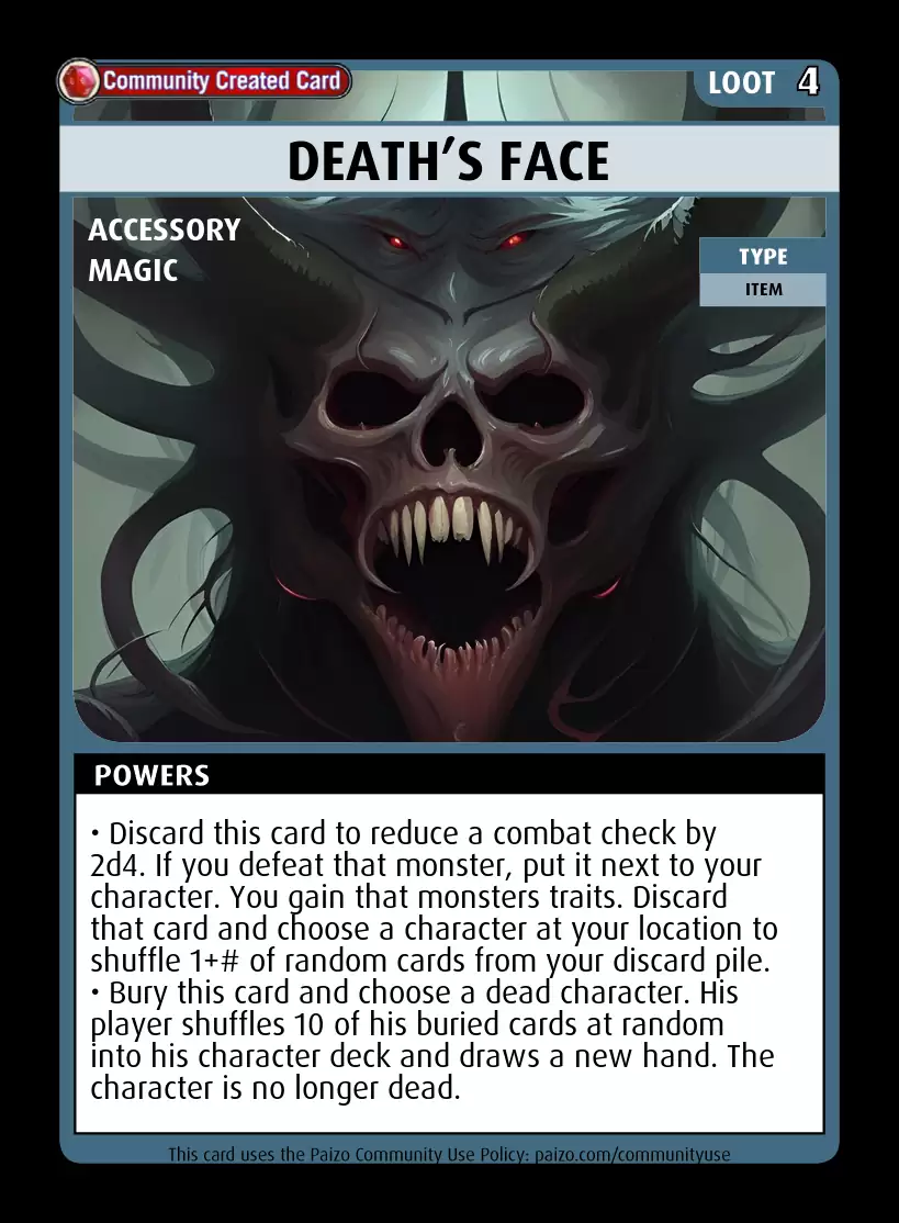 Death’s Face - Custom Card - Paizo | Pathfinder Adventure Card Game ...
