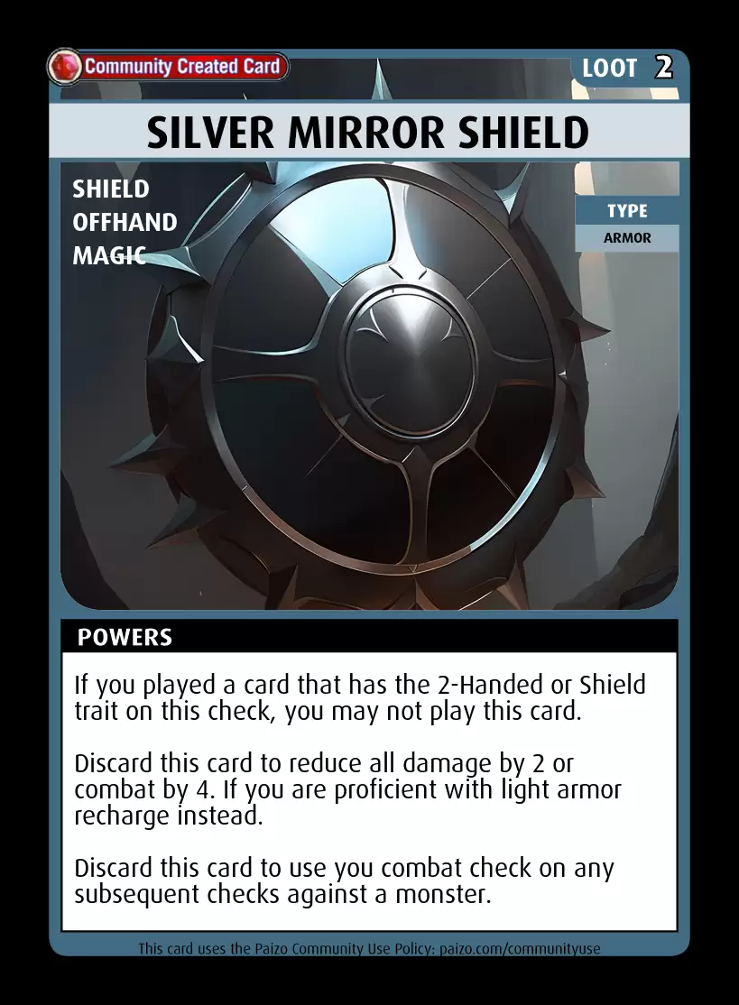 Silver Mirror Shield - Custom Card - Paizo | Pathfinder Adventure Card ...