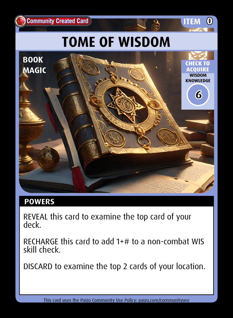 Tome Of Wisdom - Custom Card - Paizo | Pathfinder Adventure Card Game ...