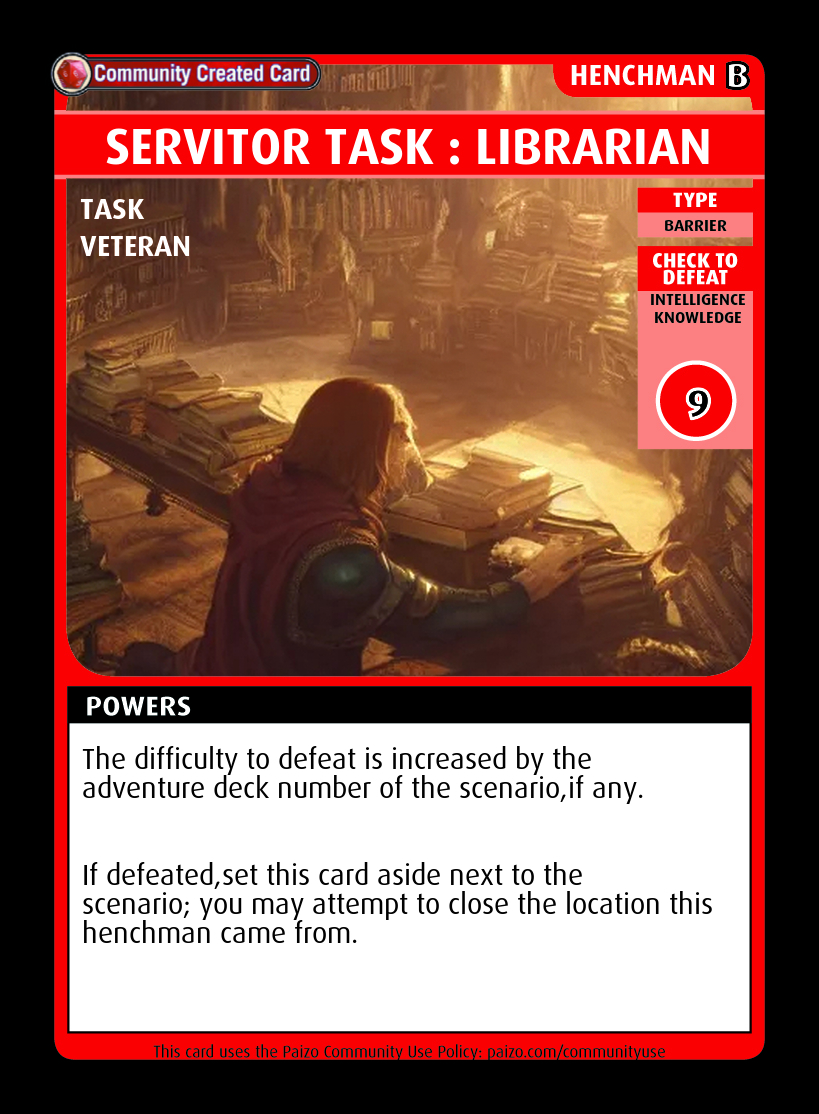 Servitor Task : Librarian - Custom Card - Paizo | Pathfinder Adventure ...