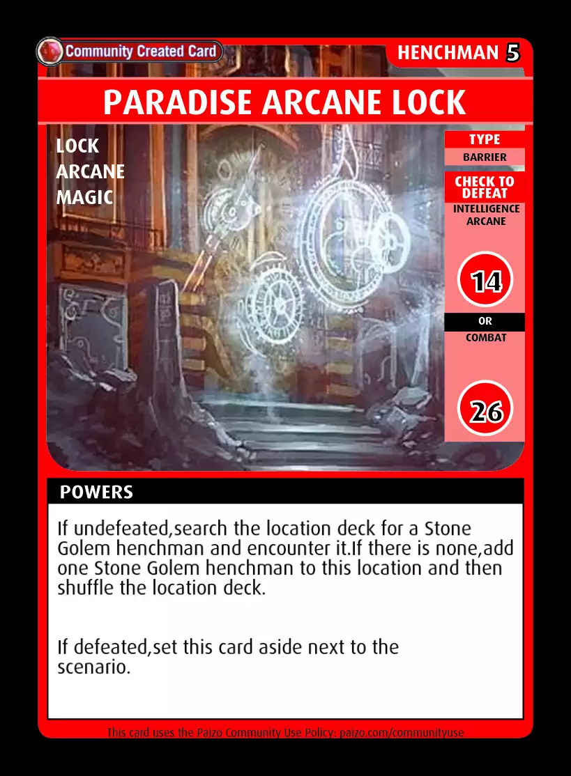 Paradise Arcane Lock - Custom Card - Paizo | Pathfinder Adventure Card Game Community Cards ...