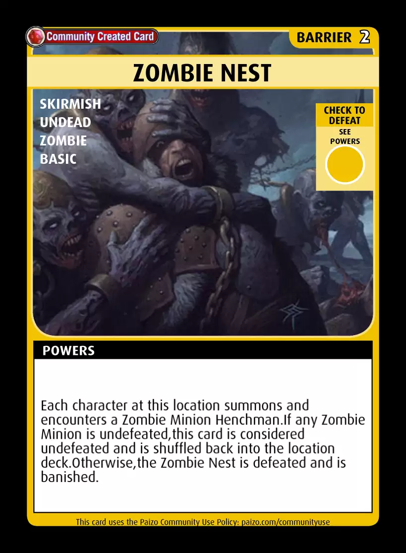 Zombie Nest - Custom Card - Paizo | Pathfinder Adventure Card Game ...