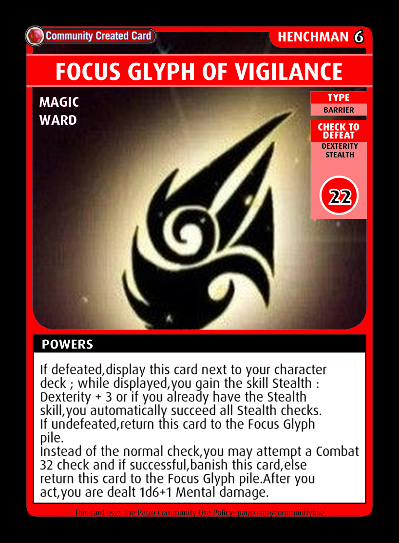Focus Glyph Of Vigilance - Custom Card - Paizo | Pathfinder Adventure ...