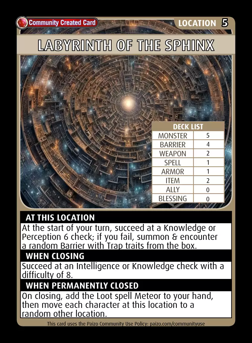 Labyrinth Of The Sphinx - Custom Card - Paizo | Pathfinder Adventure ...