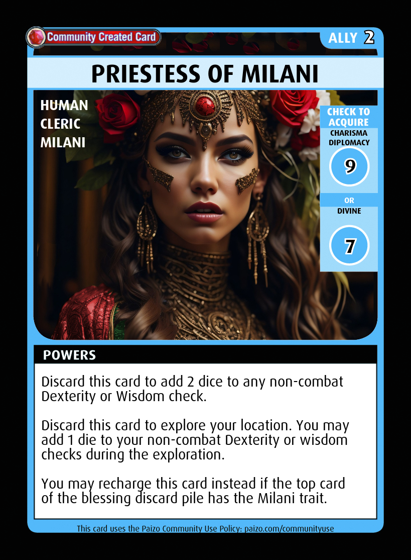 Priestess Of Milani - Custom Card - Paizo | Pathfinder Adventure Card ...