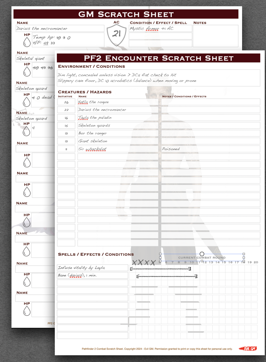 Gamemaster Encounter and Initiative Scratch Sheet - Paizo | Pathfinder ...