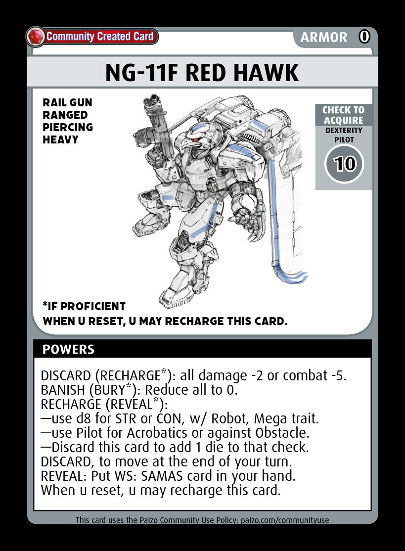 Ng-11f Red Hawk - Custom Card - Paizo | Pathfinder Adventure Card Game ...