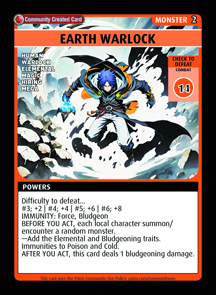 Earth Warlock - Custom Card - Paizo | Pathfinder Adventure Card Game ...