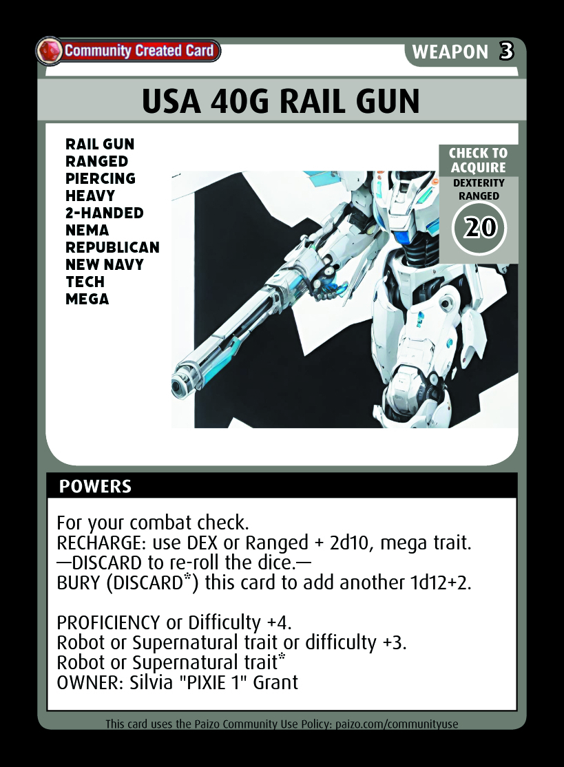 Usa 40g Rail Gun - Custom Card - Paizo | Pathfinder Adventure Card Game ...