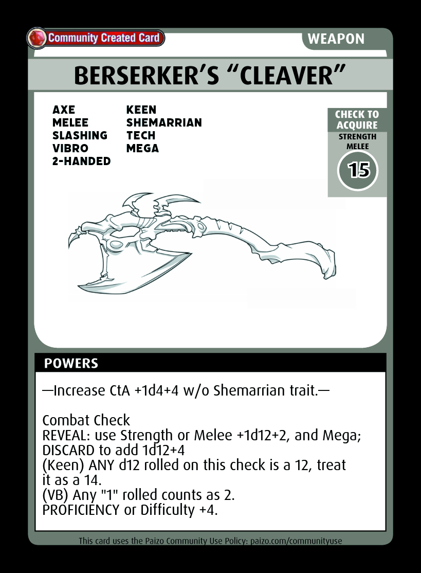 Berserker’s “cleaver” - Custom Card - Paizo | Pathfinder Adventure Card ...