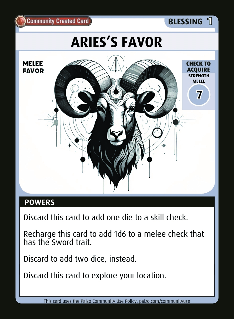 Aries’s Favor - Custom Card - Paizo | Pathfinder Adventure Card Game Community Cards | DriveThruRPG