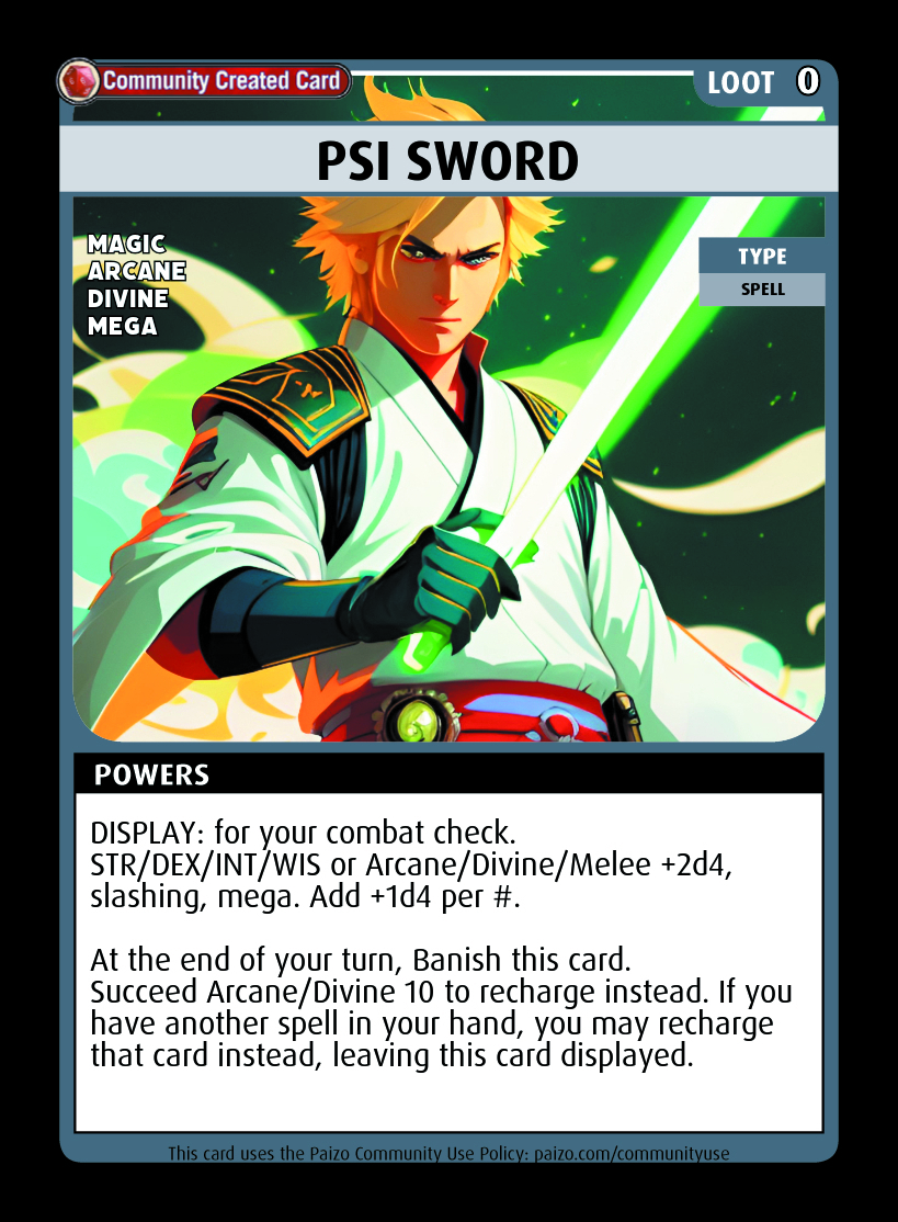 Psi Sword - Custom Card - Paizo | Pathfinder Adventure Card Game ...
