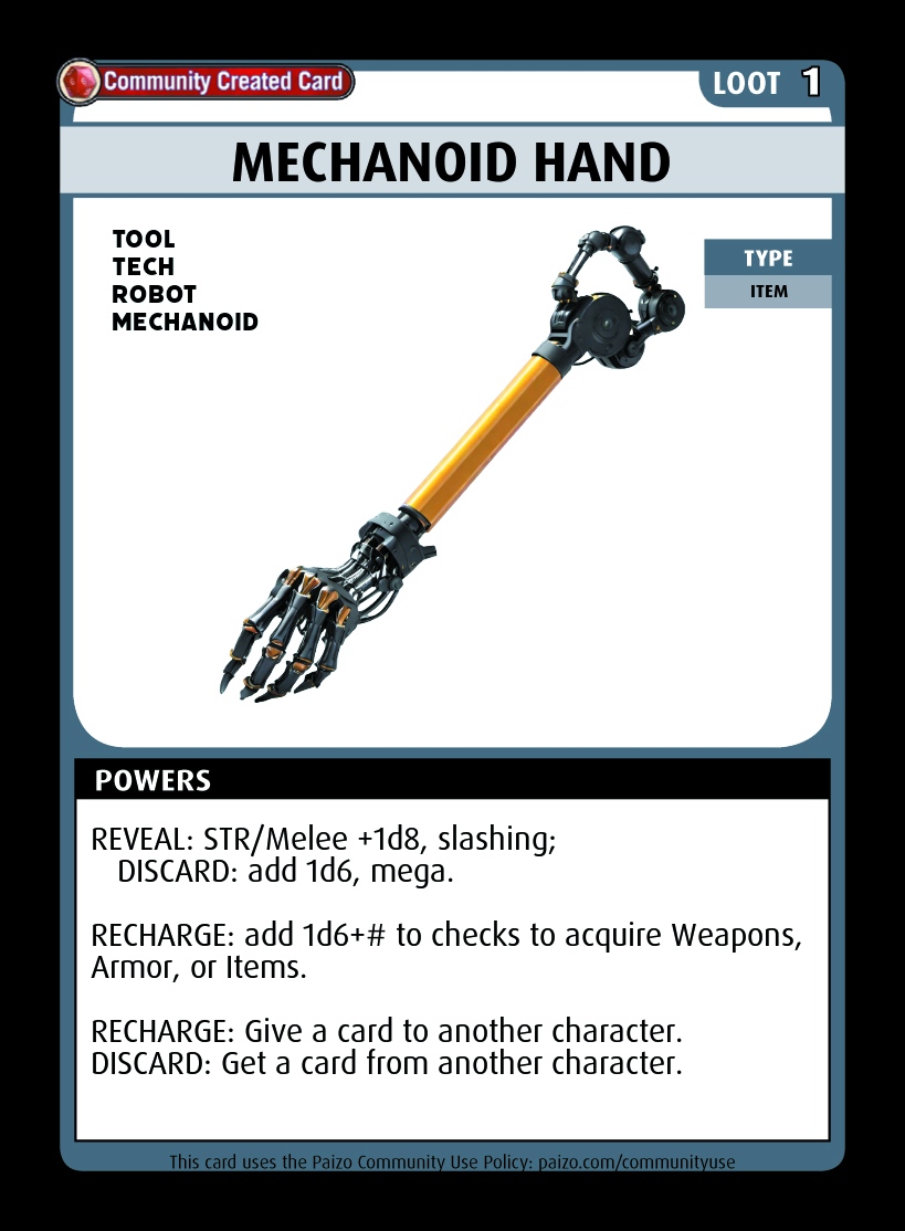 Mechanoid Hand - Custom Card - Paizo | Pathfinder Adventure Card Game ...