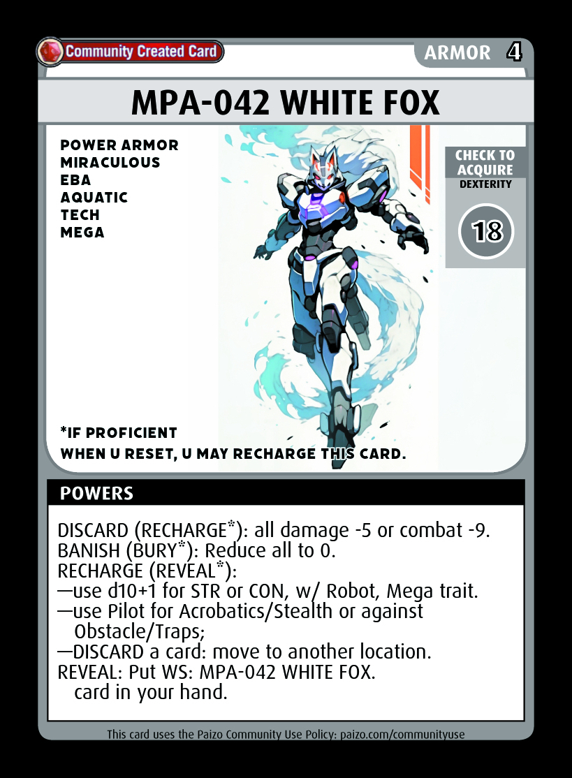 Mpa-042 White Fox - Custom Card - Paizo | Pathfinder Adventure Card ...