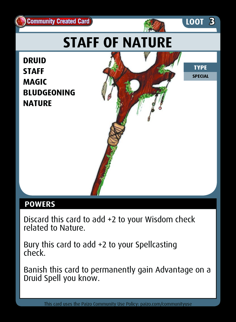 Staff Of Nature - Custom Card - Paizo | Pathfinder Adventure Card Game ...