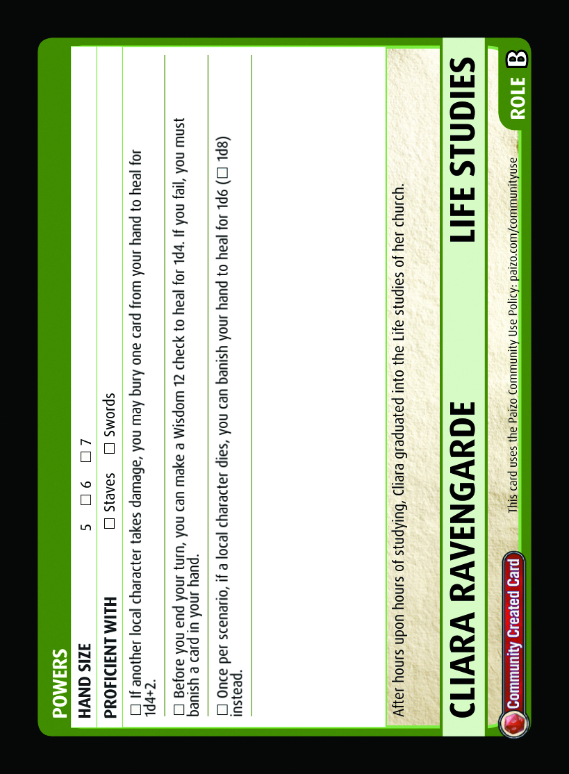 Cliara Ravengarde - Custom Card - Paizo | Pathfinder Adventure Card ...