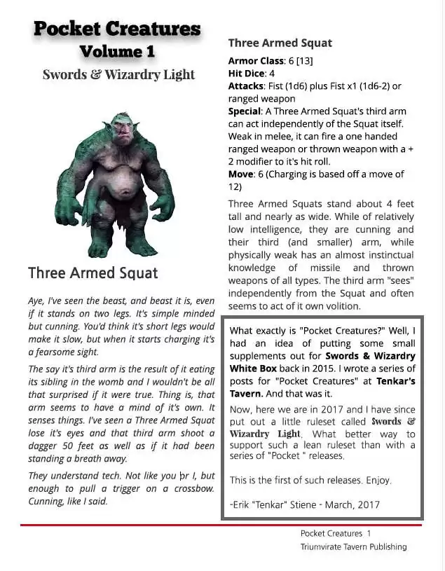 Pocket Creatures Volume 1 - Tenkar's Tavern Gamen | DriveThruRPG